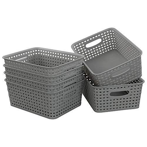 Morcte Grey Plastic Storage Basket, Bin Organizer, 6-Pack