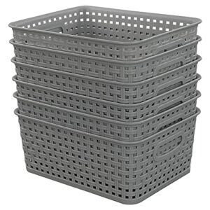 Morcte Grey Plastic Storage Basket, Bin Organizer, 6-Pack