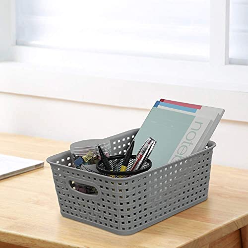 Morcte Grey Plastic Storage Basket, Bin Organizer, 6-Pack