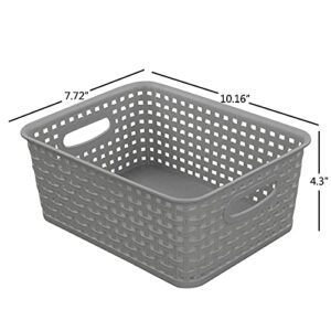 Morcte Grey Plastic Storage Basket, Bin Organizer, 6-Pack