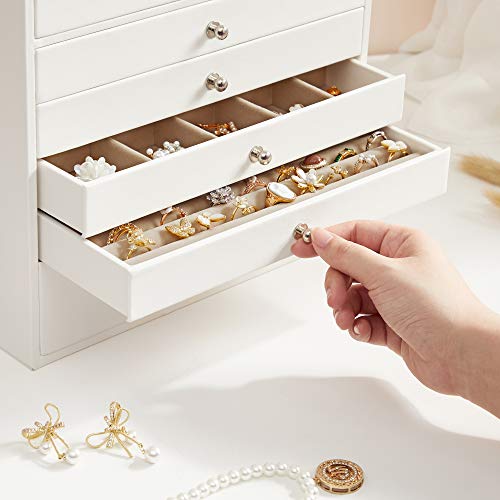 SONGMICS Extra Large Jewelery Box, 10-Layer Storage Case, Faux Leather Organizer with Drawers, Velvet Lining, Scandinavian Nordic Style, White JBC10W