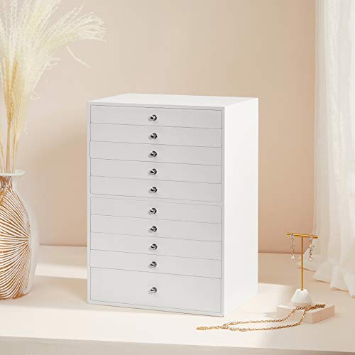 SONGMICS Extra Large Jewelery Box, 10-Layer Storage Case, Faux Leather Organizer with Drawers, Velvet Lining, Scandinavian Nordic Style, White JBC10W