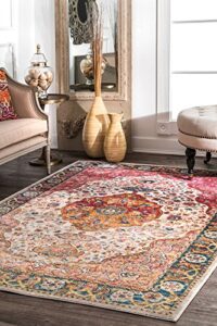 nuloom shirlee vintage medallion area rug, 4′ x 6′, orange