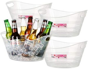 zilpoo 4 pack – plastic oval storage tub, 4.5 liter wine, beer bottle drink cooler, parties ice bucket, party beverage chiller bin, baskets, clear