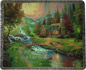 manual woodworkers & weavers tapestry throw, psalm 46:10, 50 x 60-inch, mountain paradise scripture