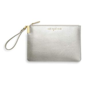 katie loxton create magical moments womens vegan leather secret message pouch clutch metallic silver