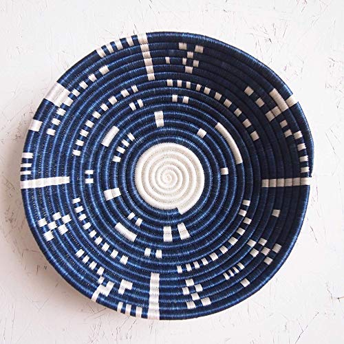 African Basket- Kigembe/Rwanda Basket/Woven Bowl/Sisal & Sweetgrass Basket/Blue, White