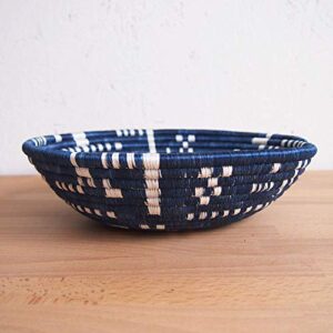 African Basket- Kigembe/Rwanda Basket/Woven Bowl/Sisal & Sweetgrass Basket/Blue, White