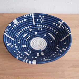 African Basket- Kigembe/Rwanda Basket/Woven Bowl/Sisal & Sweetgrass Basket/Blue, White