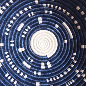 African Basket- Kigembe/Rwanda Basket/Woven Bowl/Sisal & Sweetgrass Basket/Blue, White