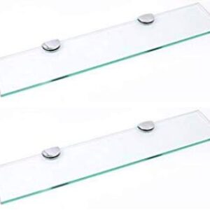 BSM Marketing Set of 2 500mm x 100mm 6mm Thick Toughened Glass Shelves with Large Chrome Finish Shelf Supports