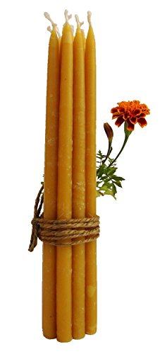 100% Beeswax 2-Hour Candles Organic Hand Made - 7 1/2 Inches Tall, 3/8 Inch Diameter (Set of 12)