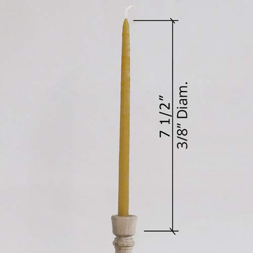 100% Beeswax 2-Hour Candles Organic Hand Made - 7 1/2 Inches Tall, 3/8 Inch Diameter (Set of 12)