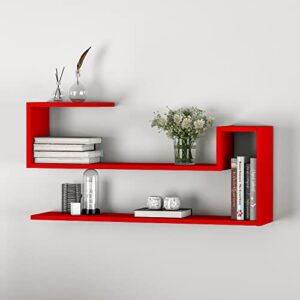 HOMIDEA Wave Wall Shelf - Book Shelf - Floating Shelf for Living Room Decoration in Modern Design (Red)