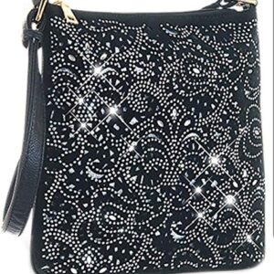 Laser Cut Bling Cross Body Bag Rhinestone Purse Black