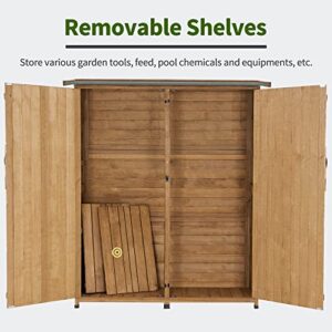 MCombo Outdoor Storage Cabinet, Wood Garden Shed, Outside Tool Shed, Vertical Organizer Cabinet with Double Lockable Doors for Outside, Garden and Yard 1400