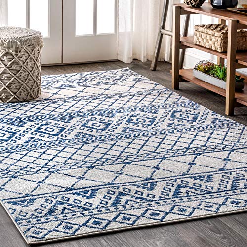 JONATHAN Y MOH103A-5 Moroccan Hype Boho Vintage Tribal Cream/Blue 5 ft. x 8 ft. Area-Rug, Bohemian, Easy-Cleaning, for Bedroom, Kitchen, Living Room, Non Shedding