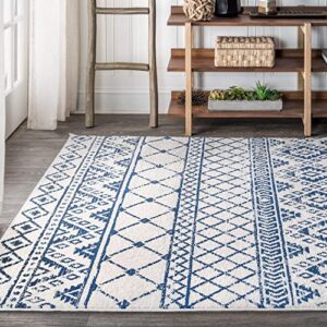 JONATHAN Y MOH103A-5 Moroccan Hype Boho Vintage Tribal Cream/Blue 5 ft. x 8 ft. Area-Rug, Bohemian, Easy-Cleaning, for Bedroom, Kitchen, Living Room, Non Shedding