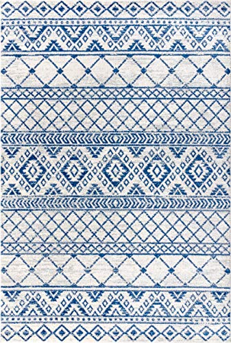 JONATHAN Y MOH103A-5 Moroccan Hype Boho Vintage Tribal Cream/Blue 5 ft. x 8 ft. Area-Rug, Bohemian, Easy-Cleaning, for Bedroom, Kitchen, Living Room, Non Shedding