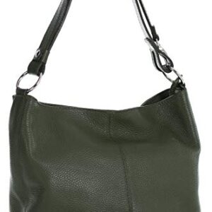 LiaTalia Womens Genuine Italian Leather Medium Size Shoulder Hobo Bag - Adjustable Long Strap Handbag - EMMY [Olive Green]