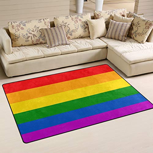 Linomo Area Rug LGBT Gay Pride Rainbow Peace Love Floor Rugs Doormat Living Room Home Decor, Carpets Area Mats for Kids Boys Girls Bedroom 60 x 39 Inches