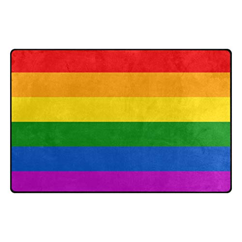 Linomo Area Rug LGBT Gay Pride Rainbow Peace Love Floor Rugs Doormat Living Room Home Decor, Carpets Area Mats for Kids Boys Girls Bedroom 60 x 39 Inches