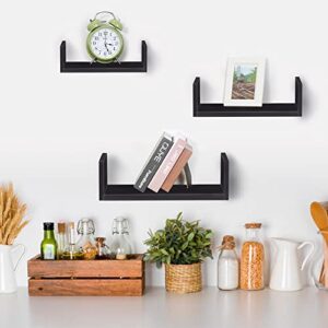 NEX Rustic Wood Floating Shelves Set of 3 U Shape Wall Mounted Shelf for Bathroom Bedroom Living Room