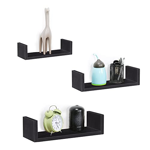 NEX Rustic Wood Floating Shelves Set of 3 U Shape Wall Mounted Shelf for Bathroom Bedroom Living Room