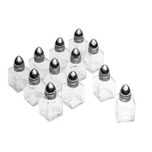 Mini Salt & Peppper Shakers Shaker, Cube Shape, Polished Chrome Top, Glass Body - 1 Dozen by UPI