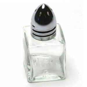 Mini Salt & Peppper Shakers Shaker, Cube Shape, Polished Chrome Top, Glass Body - 1 Dozen by UPI