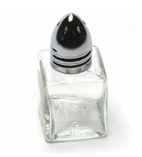 Mini Salt & Peppper Shakers Shaker, Cube Shape, Polished Chrome Top, Glass Body - 1 Dozen by UPI