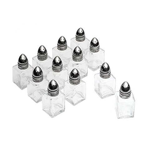 Mini Salt & Peppper Shakers Shaker, Cube Shape, Polished Chrome Top, Glass Body - 1 Dozen by UPI