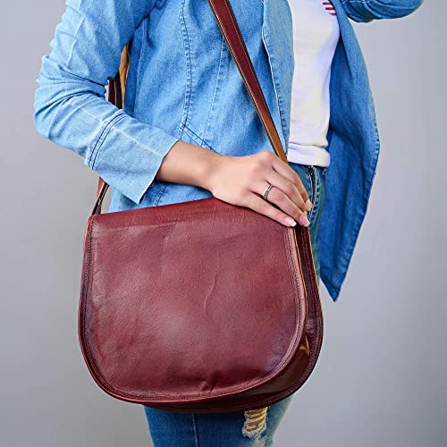 Women's Leather Crossbody Handbags & Shoulder Saddle Bags Vintage Brown Purses Designer Women Boho Satchel Hand Bag Ladies Handmade Vintage Travel Fashion Cross Body Sling Phone Wallet for Her, XXL