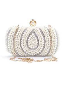 meilun women’s pearl clutch purses glliter banquet handbag evening bags (white 1)