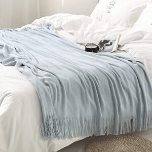 Homiest Decorative Knitted Throw Blanket with Fringe Soft & Cozy Tassel Blanket for Couch Sofa Bed (Light Blue,50x60)