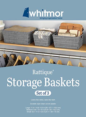 Whitmor Rattique Storage Baskets - Grey (3 Piece Set)