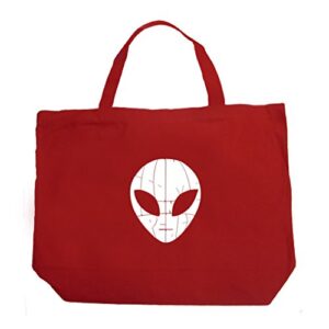 la pop art word art large tote bag – alien i come in peace word art red