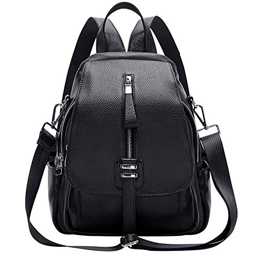 ALTOSY Genuine Leather Backpack Purse for Women Convertible Shoulder Bag with Buckle Flap (S85 Black)