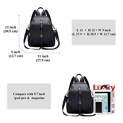 ALTOSY Genuine Leather Backpack Purse for Women Convertible Shoulder Bag with Buckle Flap (S85 Black)