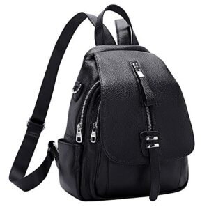 ALTOSY Genuine Leather Backpack Purse for Women Convertible Shoulder Bag with Buckle Flap (S85 Black)