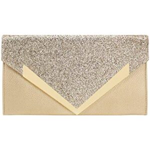 ZIUMUDY PU Leather Glitter Envelope Evening Wedding Clutch Party Handbag Purse Bag (Gold)