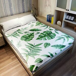 HommomH Tropical Palm Leaf Blanket 50" x 60" Green Giant Leaves Fleece Throw Blankets for Sofa or Bed