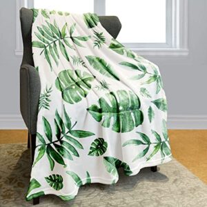 HommomH Tropical Palm Leaf Blanket 50" x 60" Green Giant Leaves Fleece Throw Blankets for Sofa or Bed