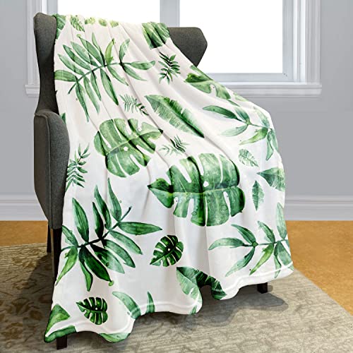 HommomH Tropical Palm Leaf Blanket 50" x 60" Green Giant Leaves Fleece Throw Blankets for Sofa or Bed