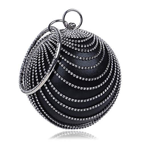 Round Clutch tassel Purse Women Crystal Evening Bag for Wedding Party Women's Ball Shape Crystal Evening Clutch Purse Wedding Party HandBags With Necklace Earrings Set(Black)