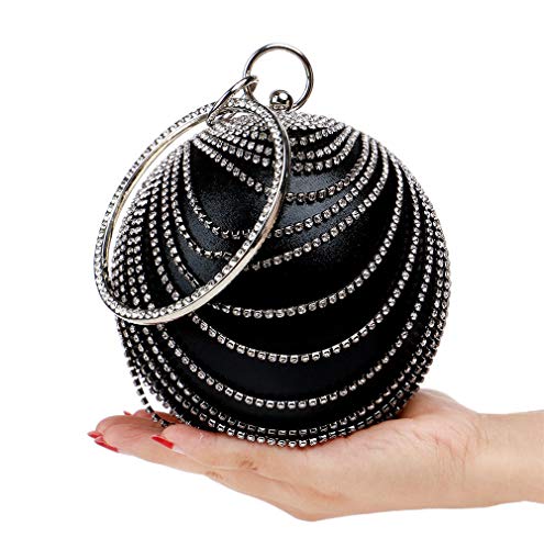 Round Clutch tassel Purse Women Crystal Evening Bag for Wedding Party Women's Ball Shape Crystal Evening Clutch Purse Wedding Party HandBags With Necklace Earrings Set(Black)