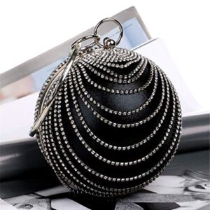 Round Clutch tassel Purse Women Crystal Evening Bag for Wedding Party Women's Ball Shape Crystal Evening Clutch Purse Wedding Party HandBags With Necklace Earrings Set(Black)