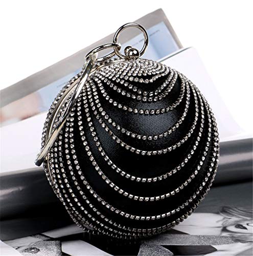 Round Clutch tassel Purse Women Crystal Evening Bag for Wedding Party Women's Ball Shape Crystal Evening Clutch Purse Wedding Party HandBags With Necklace Earrings Set(Black)