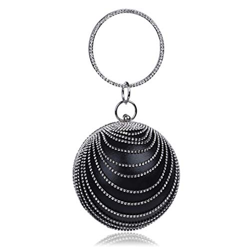 Round Clutch tassel Purse Women Crystal Evening Bag for Wedding Party Women's Ball Shape Crystal Evening Clutch Purse Wedding Party HandBags With Necklace Earrings Set(Black)