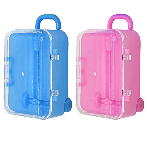 AUEAR, Cute Mini Travel Hard Suitcase Box Reception Gift Box Fit Suit for Wedding Decoration (Pink & Blue, 2-Pack)